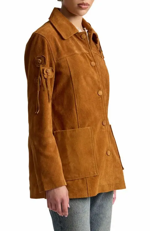Avec Les Filles Floral Suede Shirt Jacket