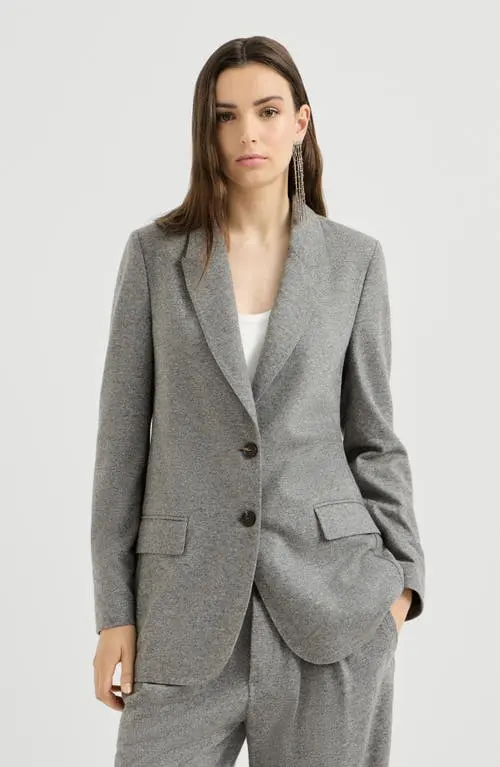 Brunello Cucinelli Cashmere Jersey Deconstructed Blazer With Monili - Grey