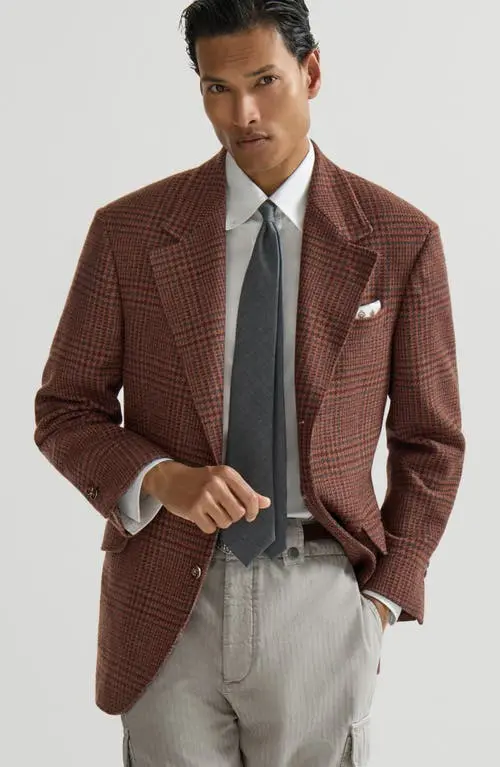 Brunello Cucinelli Cashmere Prince Of Wales Cavallo Tailor Blazer - Grey