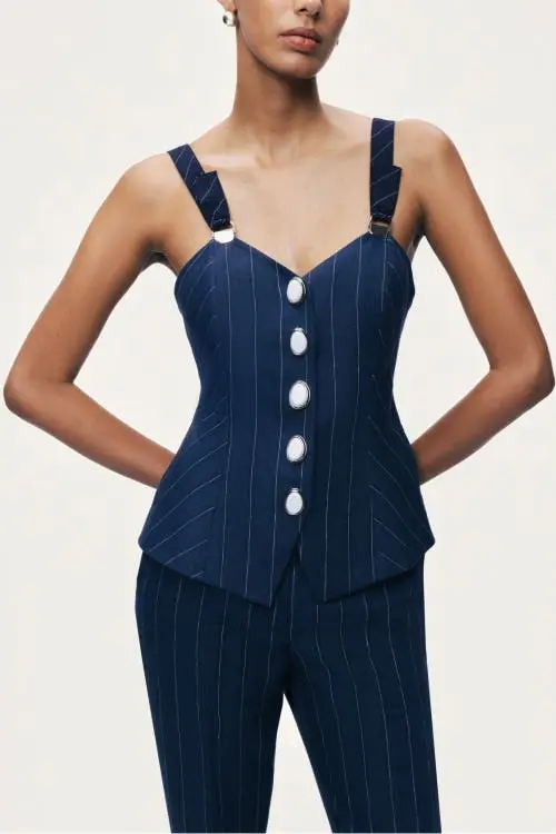 NOCTURNE Pinstripe Corset Bustier Top - Multi-colored