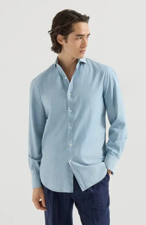 Brunello Cucinelli Denim-effect Chambray Shirt With Spread Collar - Medium Denim