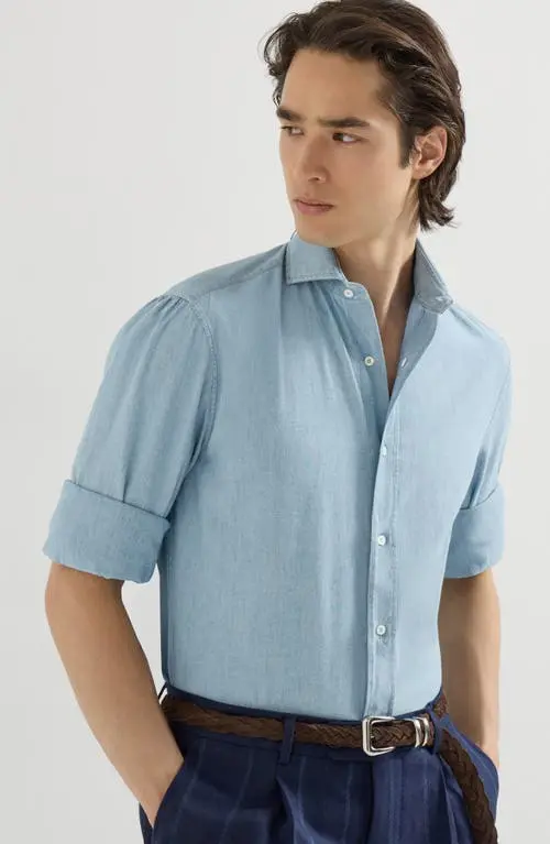 Brunello Cucinelli Denim-effect Chambray Shirt With Spread Collar