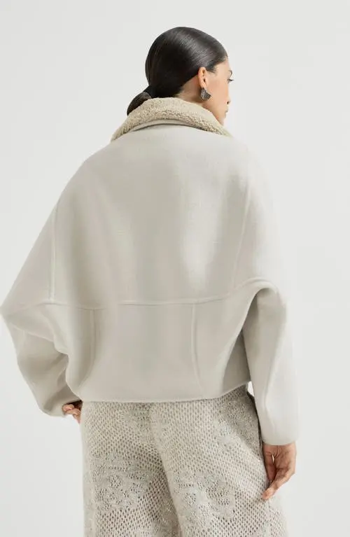 Brunello Cucinelli Hand-crafted Virgin Wool And Cashmere Double Cloth Jacket With Detachable Shearling Collar - Ivory