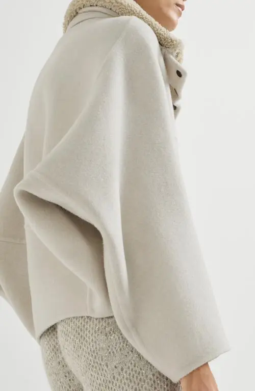 Brunello Cucinelli Hand-crafted Virgin Wool And Cashmere Double Cloth Jacket With Detachable Shearling Collar - Ivory