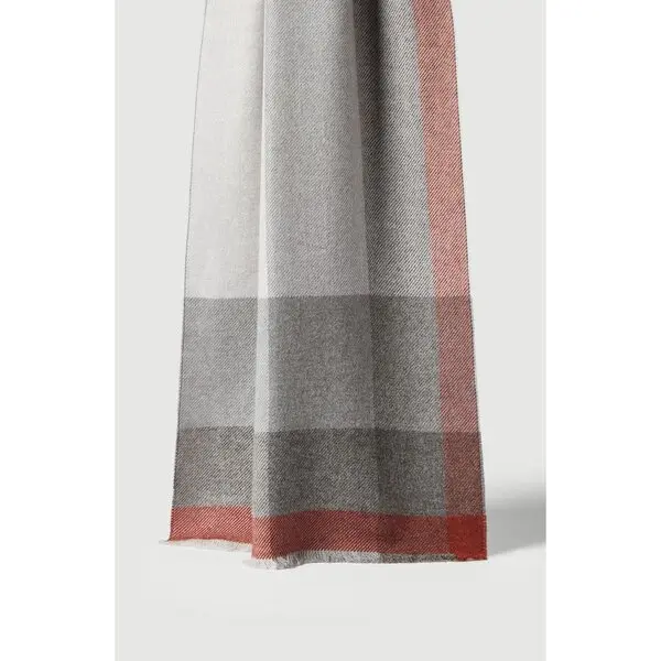 Brunello Cucinelli Wool And Cashmere Checked Twill Scarf - Firebrick