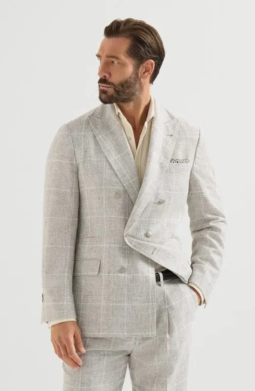 Brunello Cucinelli Linen Prince Of Wales One-and-a-half Breasted Deconstructed Blazer With Metal Buttons - Panama