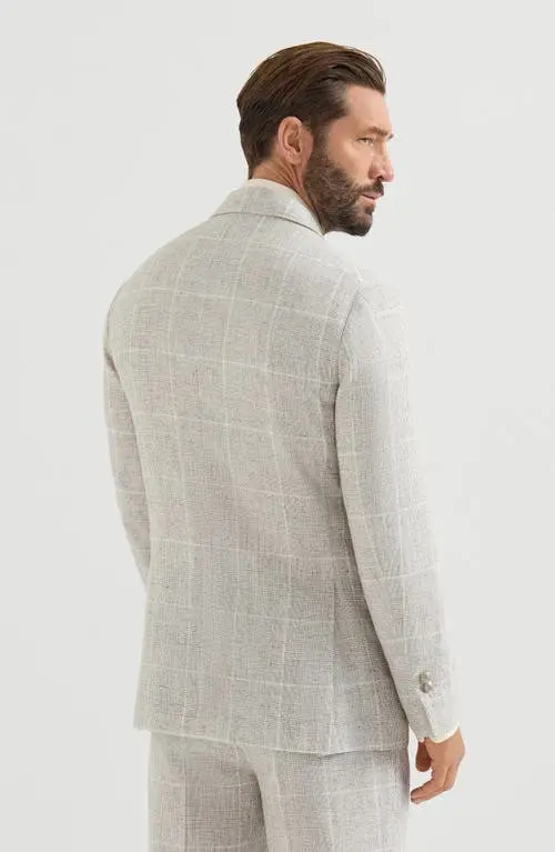 Brunello Cucinelli Linen Prince Of Wales One-and-a-half Breasted Deconstructed Blazer With Metal Buttons - Panama