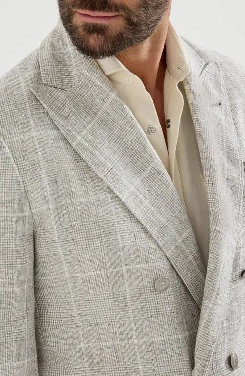 Brunello Cucinelli Linen Prince Of Wales One-and-a-half Breasted Deconstructed Blazer With Metal Buttons - Panama