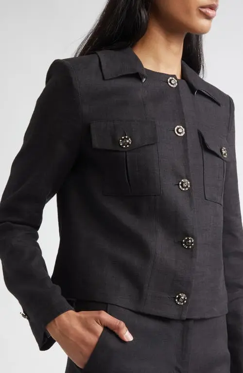 St. John Linen Blend Twill Jacket