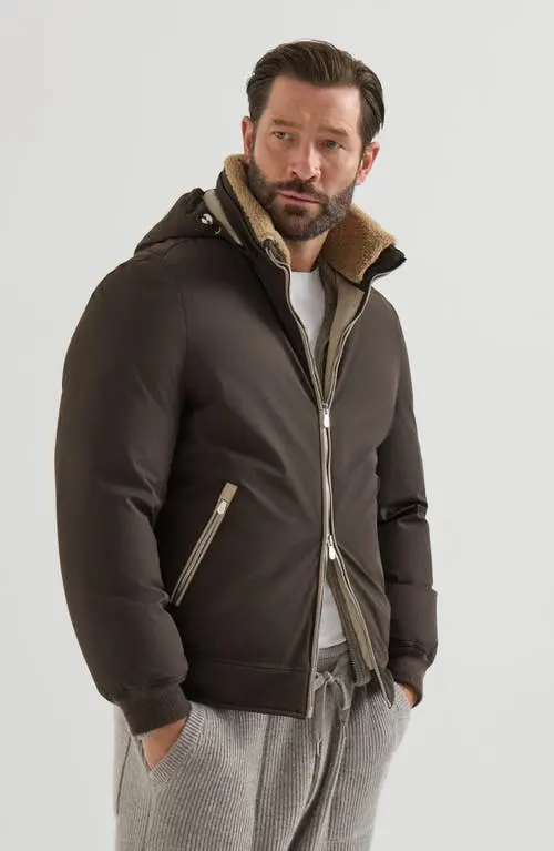 Brunello Cucinelli Stretch Bonded Nylon Down Jacket With Detachable Hood - Brown