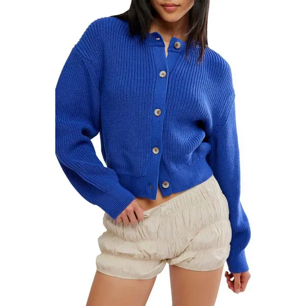 Free People Vienna Rib Button Front Cardigan - Blue Beam