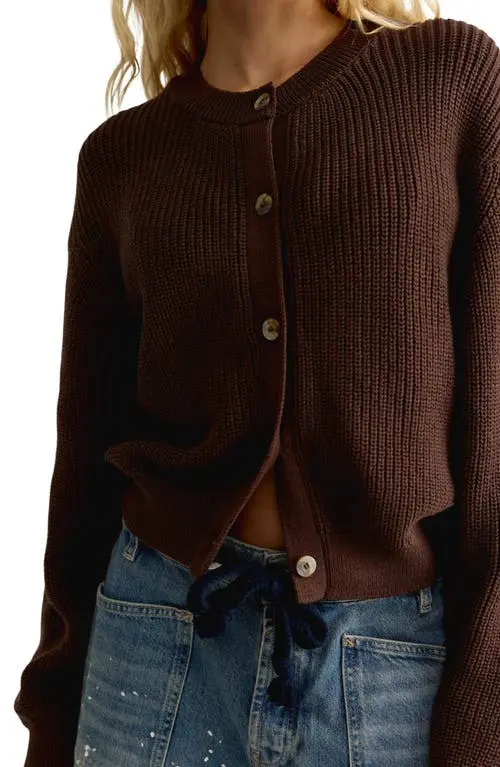 Free People Vienna Rib Button Front Cardigan - French Chocolate