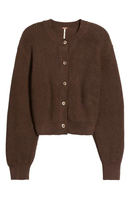 Free People Vienna Rib Button Front Cardigan - French Chocolate