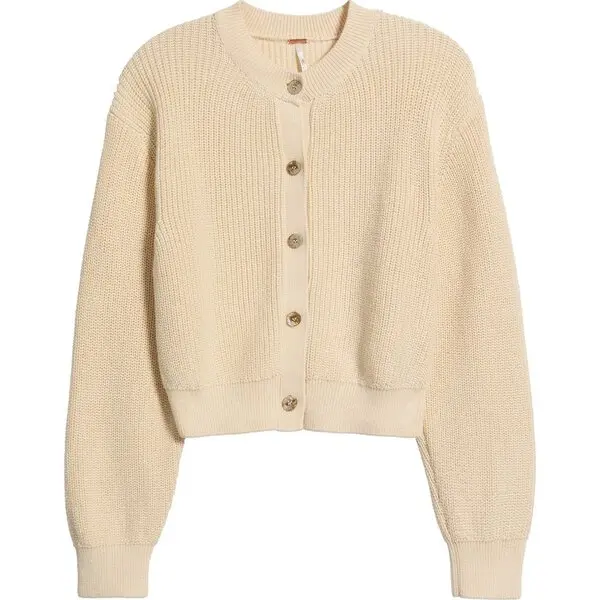 Free People Vienna Rib Button Front Cardigan - Ivory