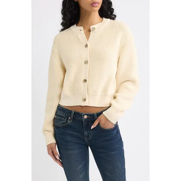 Free People Vienna Rib Button Front Cardigan - Ivory