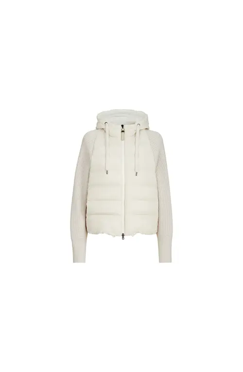 Brunello Cucinelli Water-resistant Matte Nylon Hooded Down Jacket With Knit Sleeves And Monili