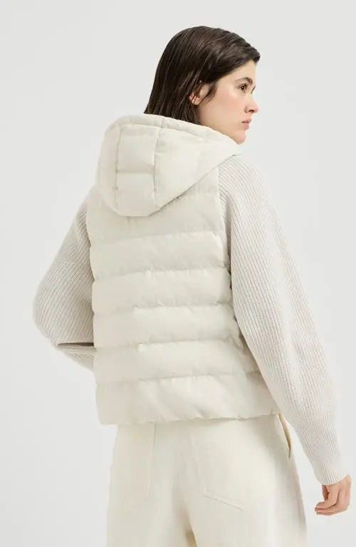 Brunello Cucinelli Water-resistant Matte Nylon Hooded Down Jacket With Knit Sleeves And Monili
