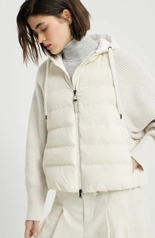 Brunello Cucinelli Water-resistant Matte Nylon Hooded Down Jacket With Knit Sleeves And Monili