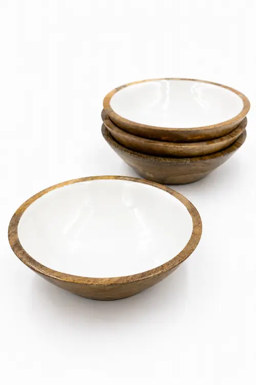 JEANNE FITZ Wood + White Collection Mango Wood, Set Of 4 Serving Bowls
