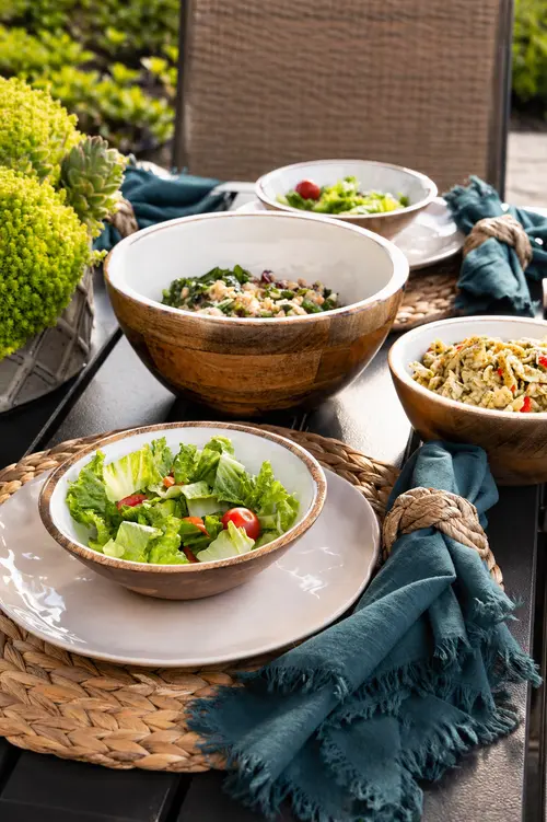 JEANNE FITZ Wood + White Collection Mango Wood, Set Of 4 Serving Bowls