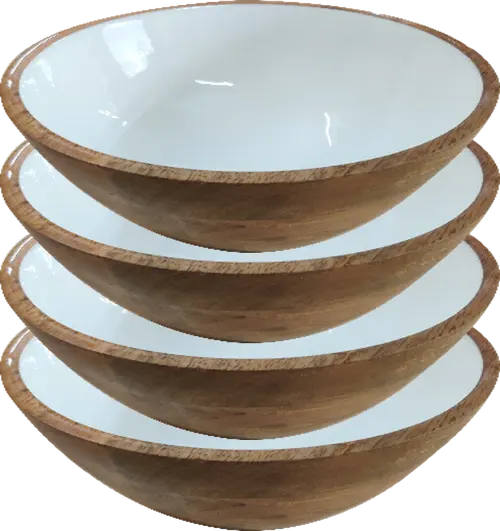 JEANNE FITZ Wood + White Collection Mango Wood, Set Of 4 Serving Bowls