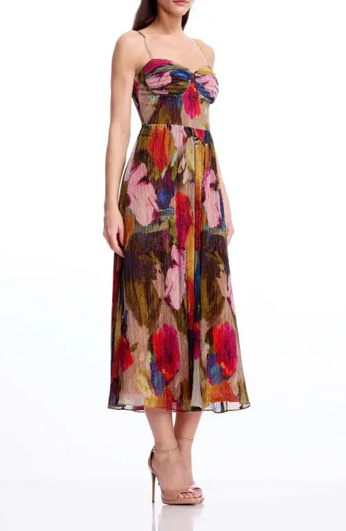 Dress The Population Zola Metallic Floral Sweetheart Neck Midi Dress