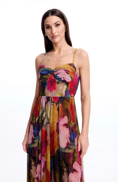 Dress The Population Zola Metallic Floral Sweetheart Neck Midi Dress