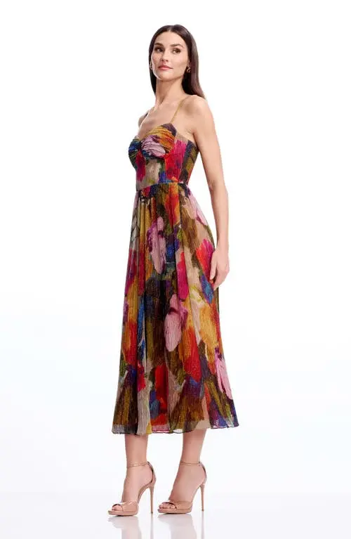 Dress The Population Zola Metallic Floral Sweetheart Neck Midi Dress