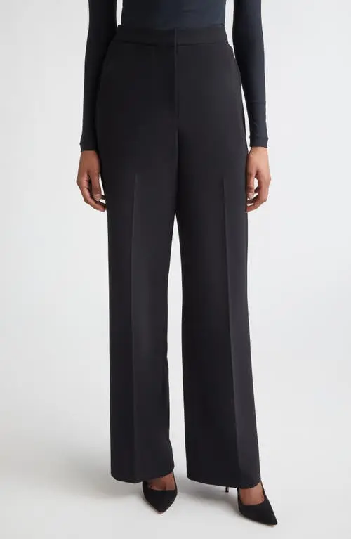 St. John Stretch Linen Blend Twill Wide Leg Pants - Black