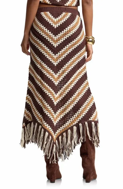 Avec Les Filles Chevron Crochet Fringe Midi Skirt