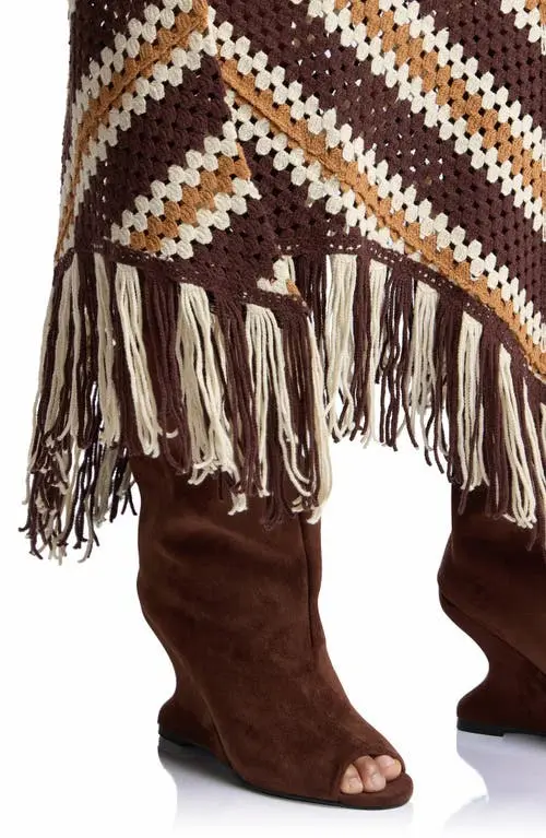 Avec Les Filles Chevron Crochet Fringe Midi Skirt