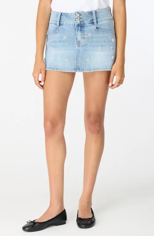 FADE OUT LOUD Simone Faux Pearl Embellished Denim Miniskirt