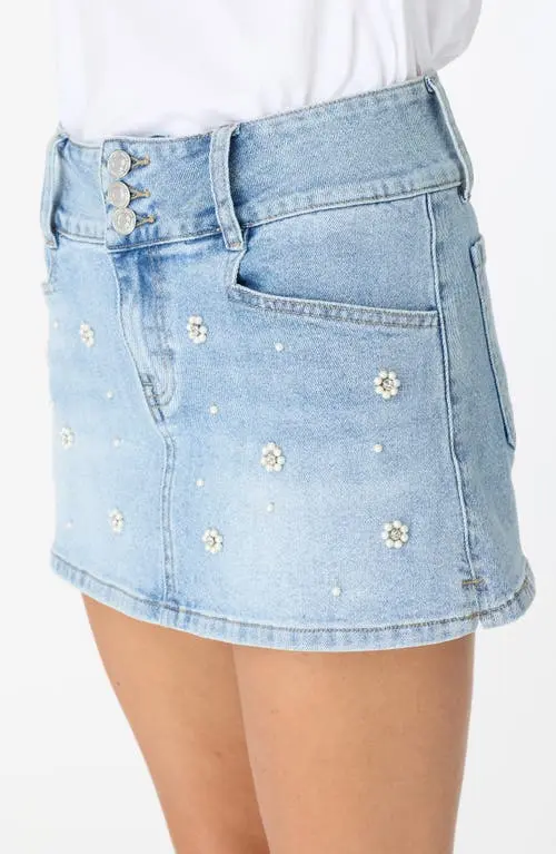 FADE OUT LOUD Simone Faux Pearl Embellished Denim Miniskirt
