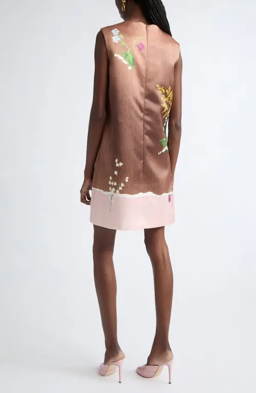 Oscar De La Renta Mixed Botanical Print Satin Mini Dress