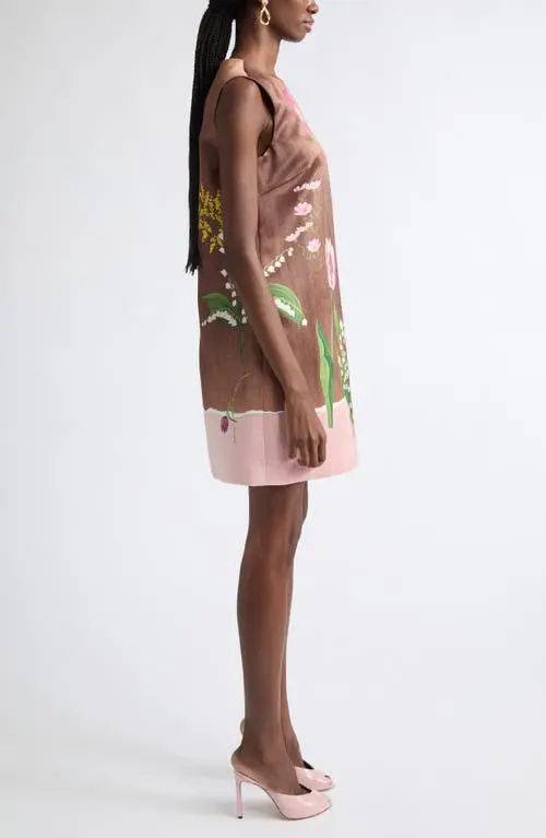 Oscar De La Renta Mixed Botanical Print Satin Mini Dress