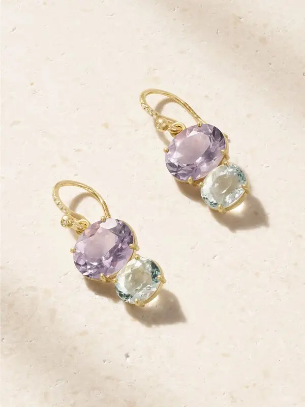 Irene Neuwirth Gemmy Gem 18-karat Gold Amethyst, Aquamarine And Diamond Earrings - Purple