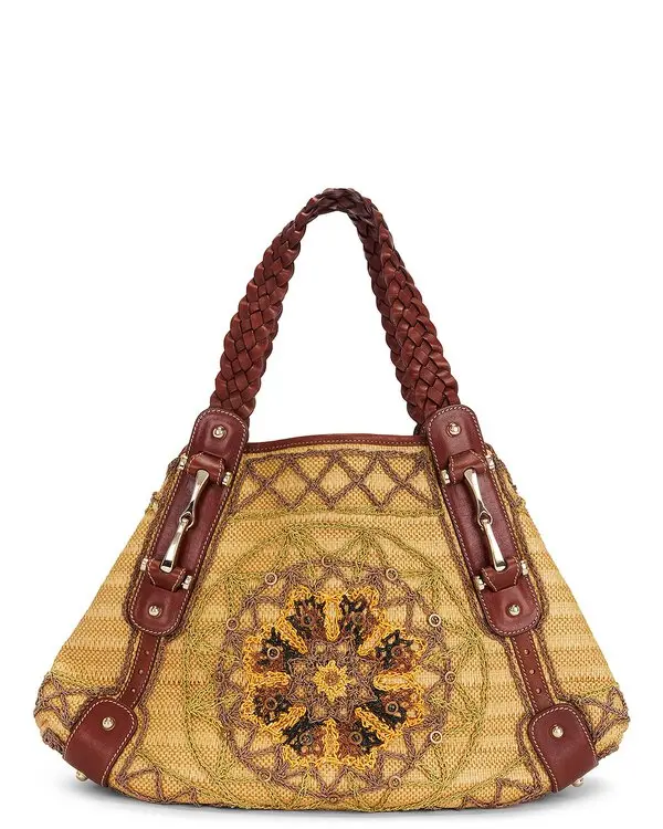 FWRD RENEW Gucci Raffia Pelham Embroidered Hobo Bag