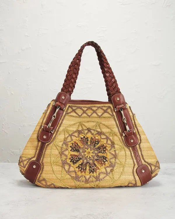 FWRD RENEW Gucci Raffia Pelham Embroidered Hobo Bag