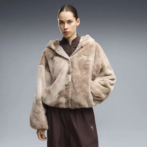 PUMA Street Glam Oversized Fleece Jacket - Beige