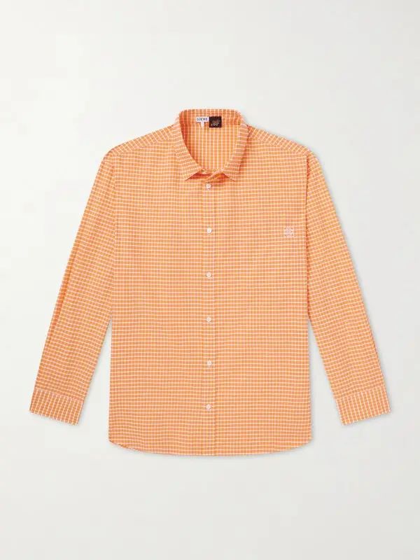 Loewe Paula's Ibiza Anagram-embroidered Checked Cotton-poplin Shirt - Orange