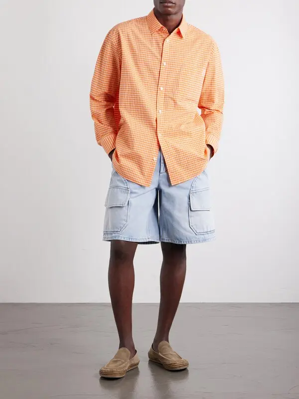 Loewe Paula's Ibiza Anagram-embroidered Checked Cotton-poplin Shirt - Orange