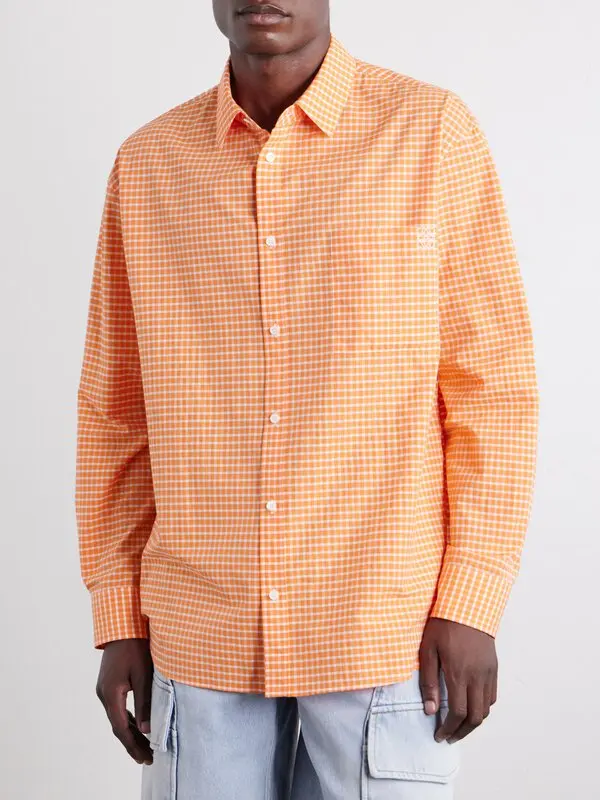 Loewe Paula's Ibiza Anagram-embroidered Checked Cotton-poplin Shirt - Orange
