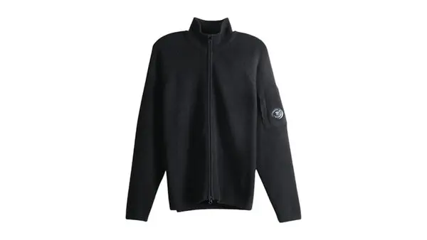 C.P. COMPANY Waffle Knit Cotton Zip Lens Cardigan - Black