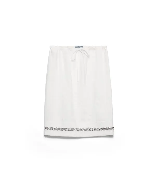 Prada Embroidered Slubbed Fabric Skirt - Neutral