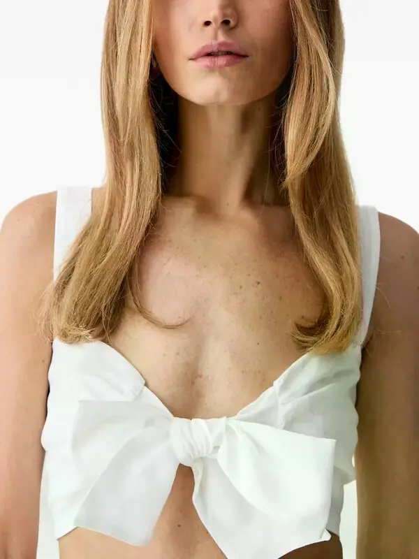 VICOLO Bow Detail Shirred Cropped Top