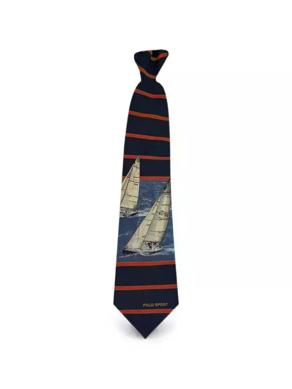 Polo Ralph Lauren Sailing-print Striped Silk Tie - Blue