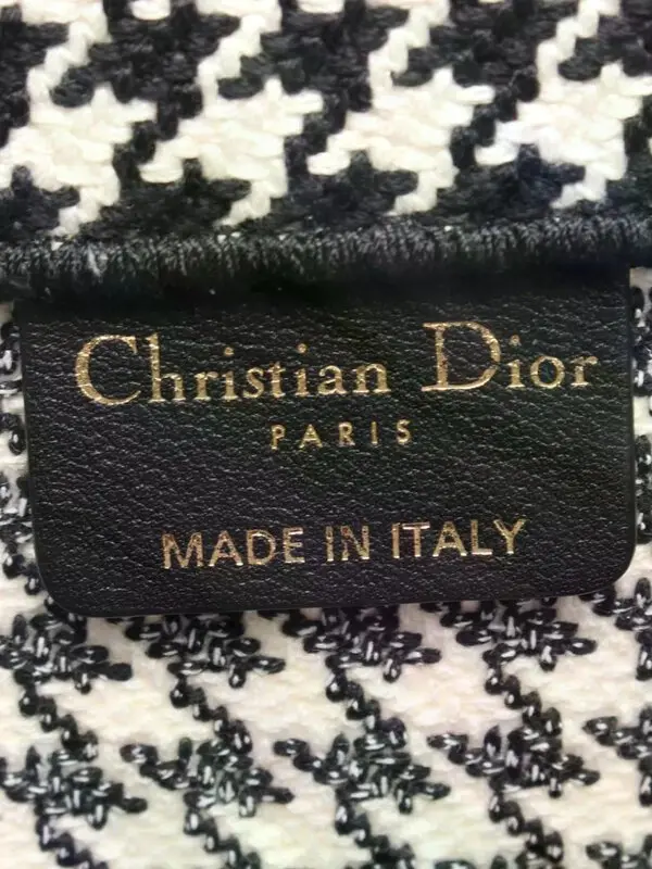 Dior Houndstooth Embroidered Book Tote Bag - Black