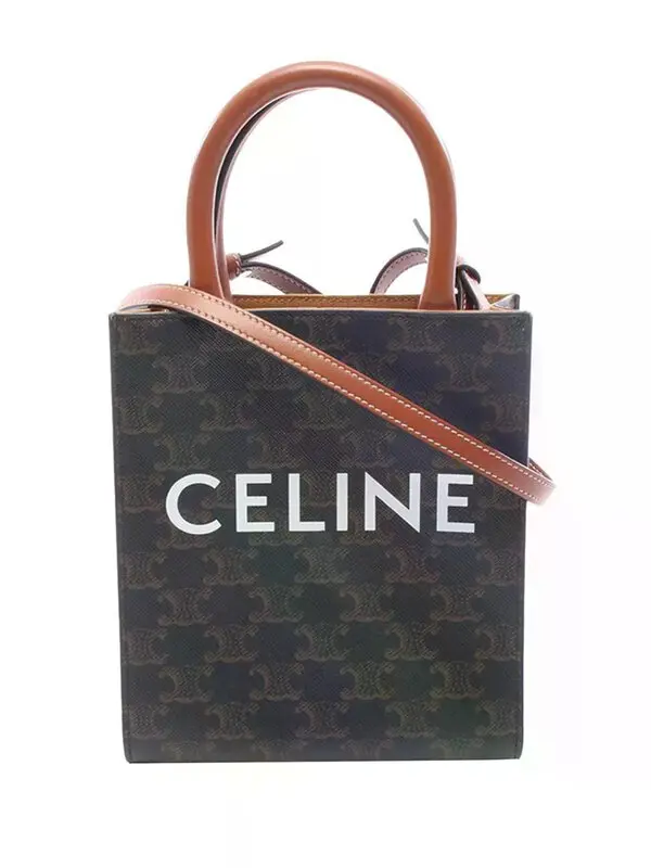 Celine Mini Vertical Cabas Satchel In Coated Canvas - Brown