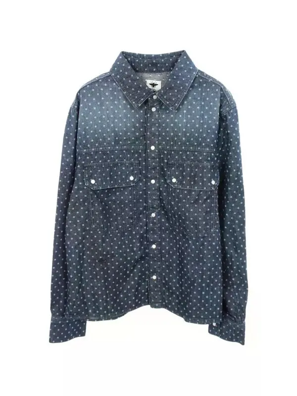 Dior 2010s Bee Embroidered Dot-pattern Denim Shirt - Blue