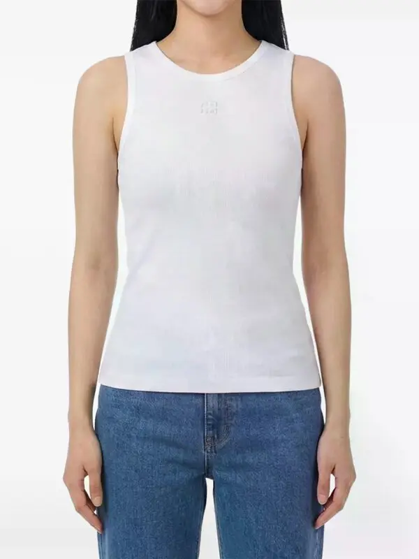 GANNI Logo-embroidered Ribbed Tank Top - White
